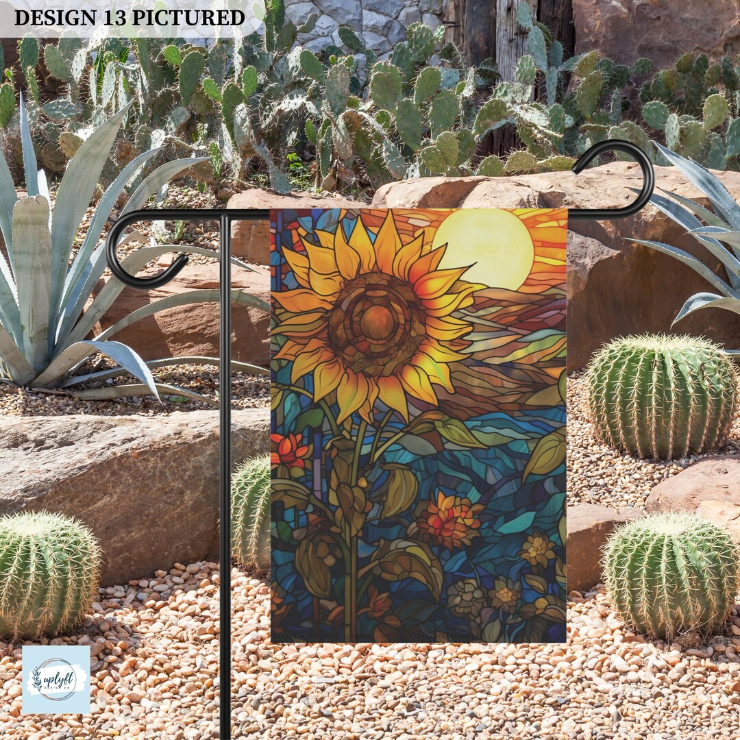 Sunflower Flag, Stained Glass Sunflower Garden Flag or House Flag Double Sided, Summer Flag ...