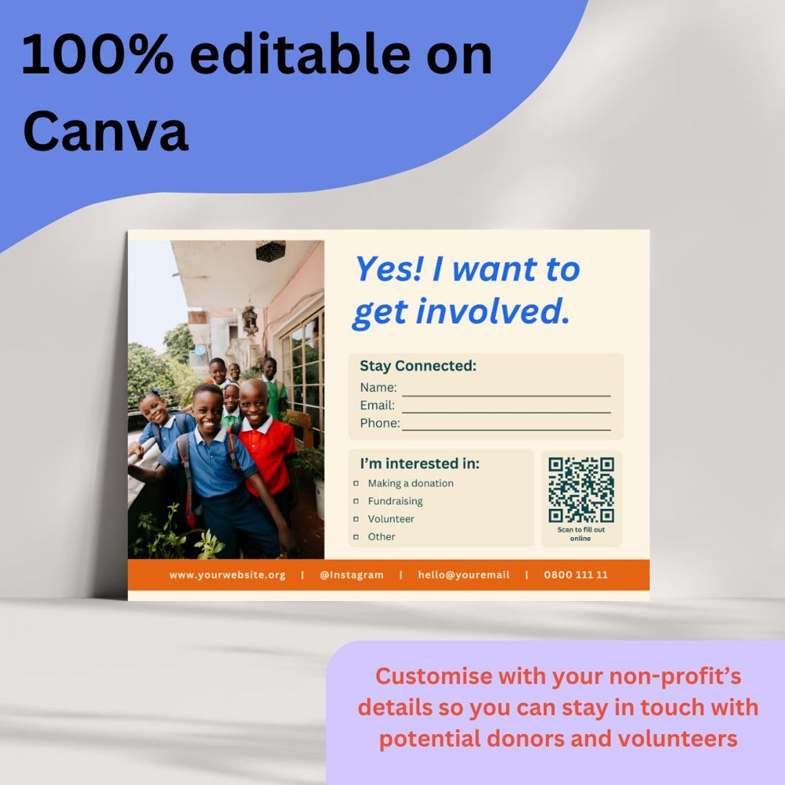 Get Involved Card Template for Non Profit Charities - Editable and ...