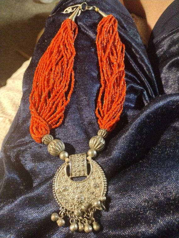 Authentic Naga Heavy Red Multistrand Glass Bead Neckl… - Gem