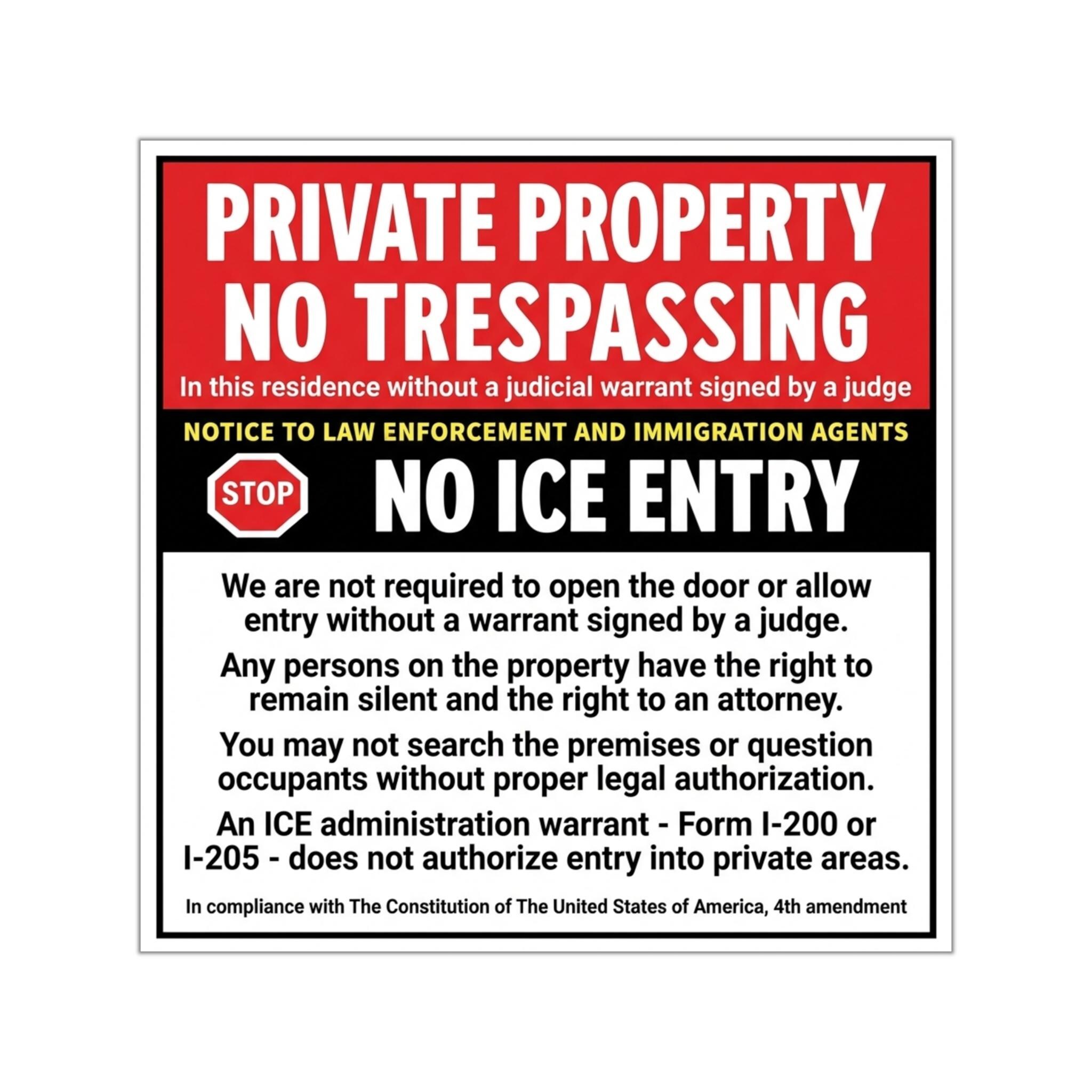 Know Your Rights Door Sign | No Warrant No Entry Decal | 4th Amendment ...