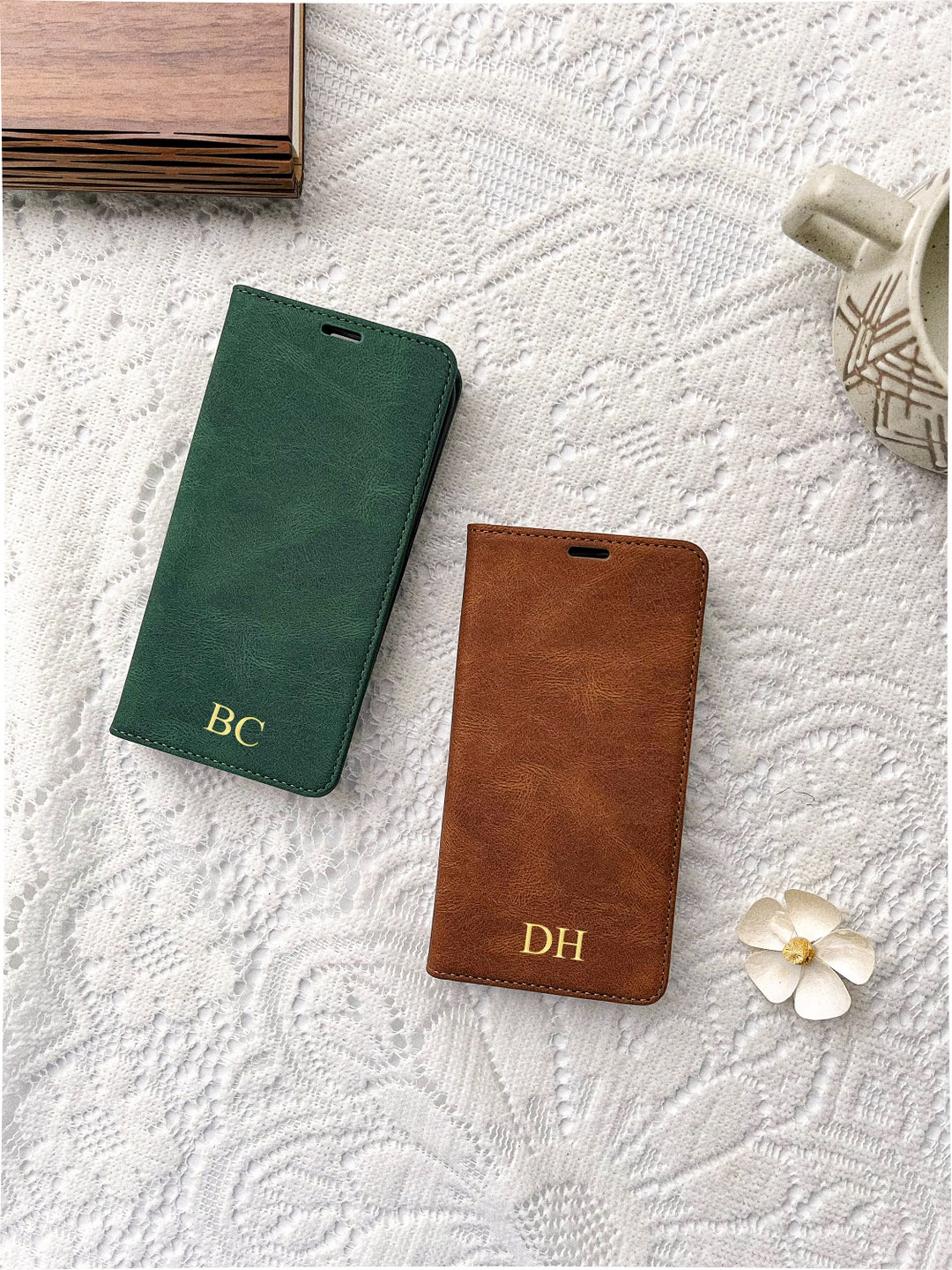 Personalised Leather Wallet Phone Case Custom Cardholder Initial Cover ...
