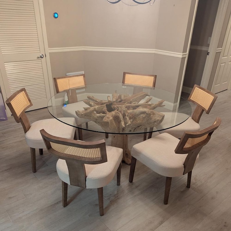 Teak Root Dining Table With Round Tempered Glass Top - Breakfast Nook ...