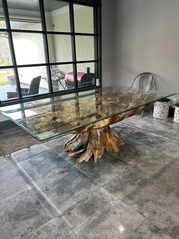 Wood pedestal table base for glass top store