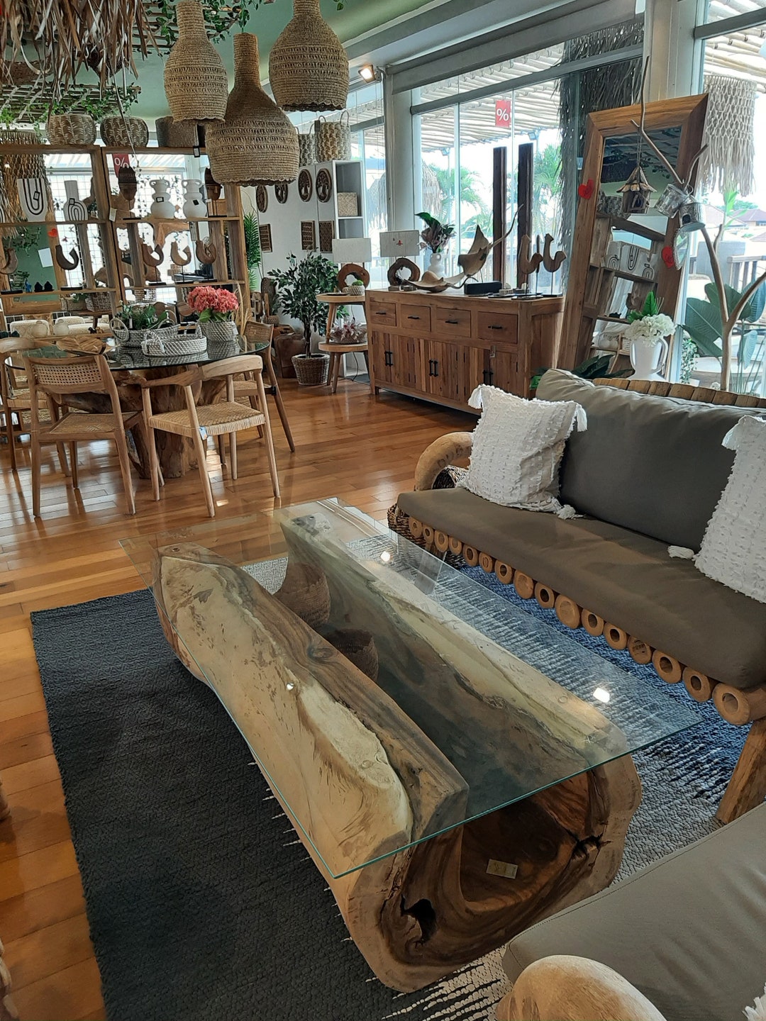 Rustic Acacia Log Coffee Table With Sleek Glass Surface - Etsy