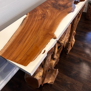 Teak Root Console Table White Epoxy Top - Etsy