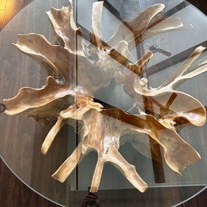 Teak Root Coffee Table With Round Glass Top - Etsy