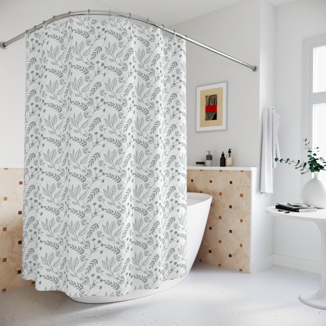 Charming Hand Drawn Leaves Shower Curtain Minimalistic - Etsy