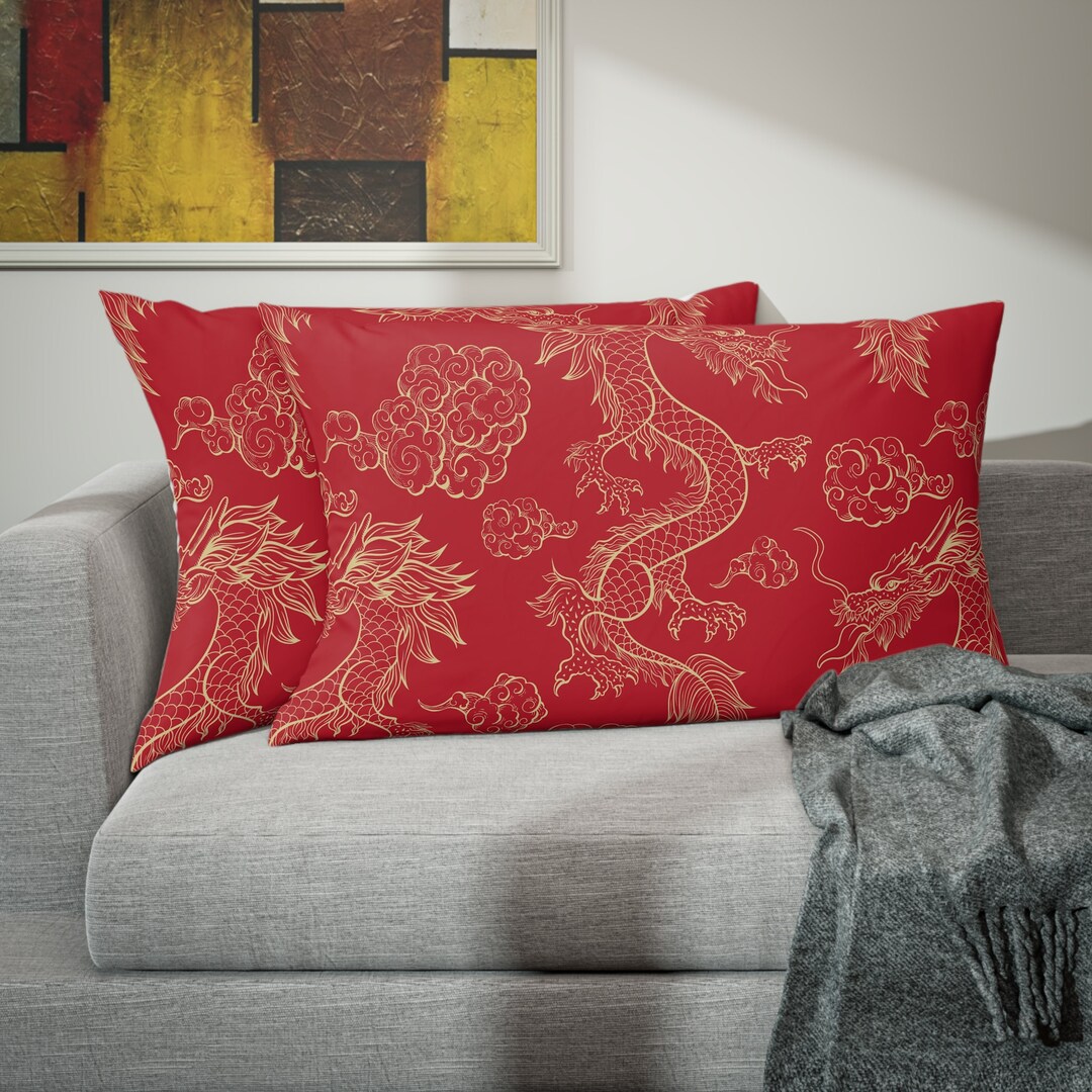Chinese Red Dragon Print Pillow Shams 2pc Set Mesopotamian - Etsy