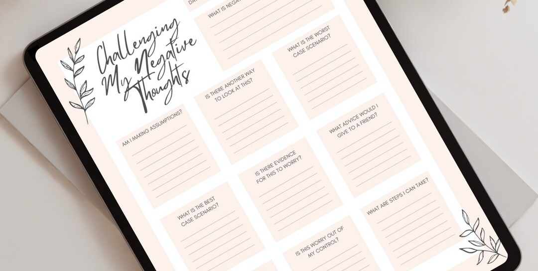 Printable Digital One Page Download Challenging My Negative Thoughts ...