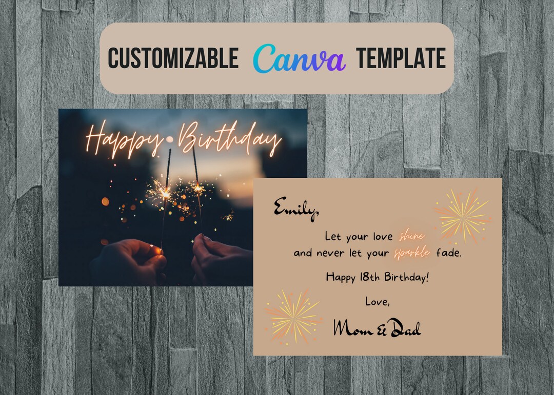 Happy Birthday Sparkle Card Template, Customizable on Canva, 7 X 5in ...