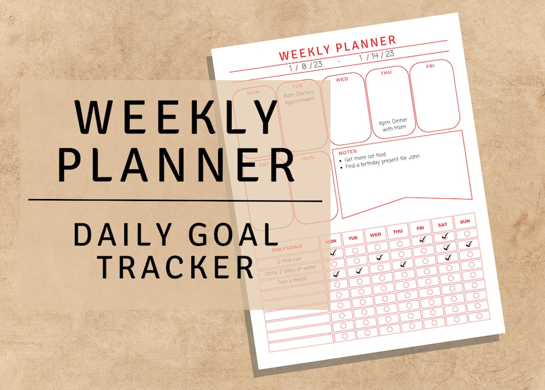 Minimalist Weekly Planner With Daily Goal Tracker for Fitness, Work ...