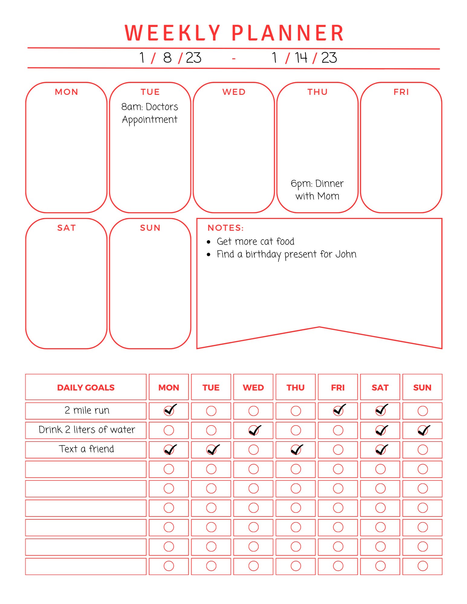 Minimalist Weekly Planner With Daily Goal Tracker for Fitness, Work ...