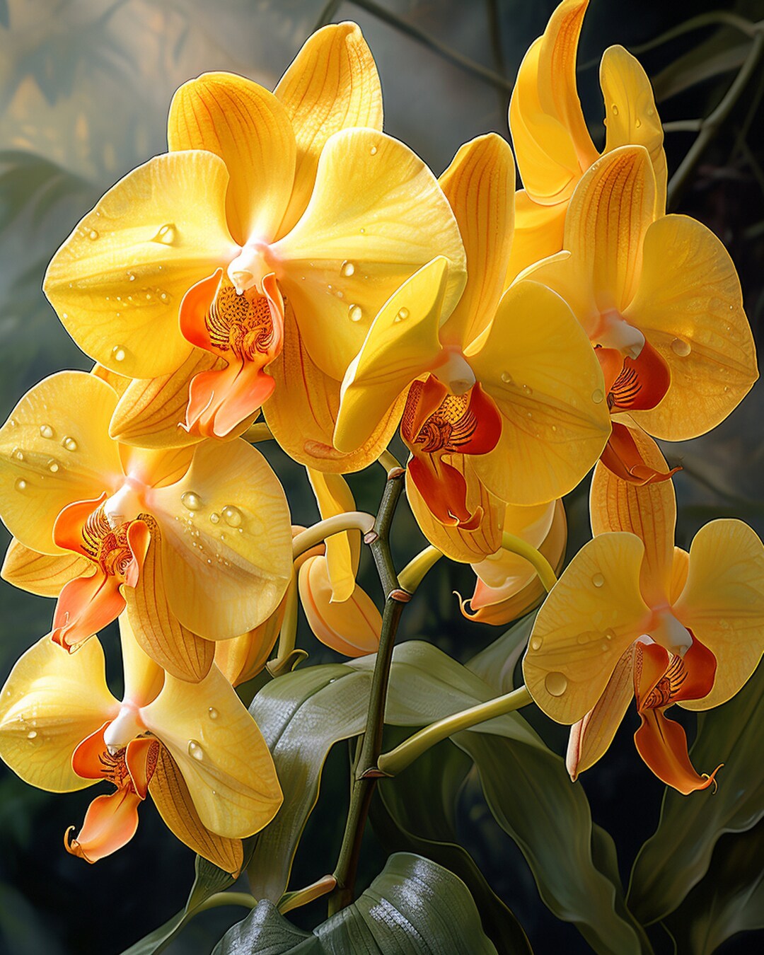 DIGITAL DOWNLOAD - Yellow Orchid Splendor, Orange Petals, Dew Drops - Etsy