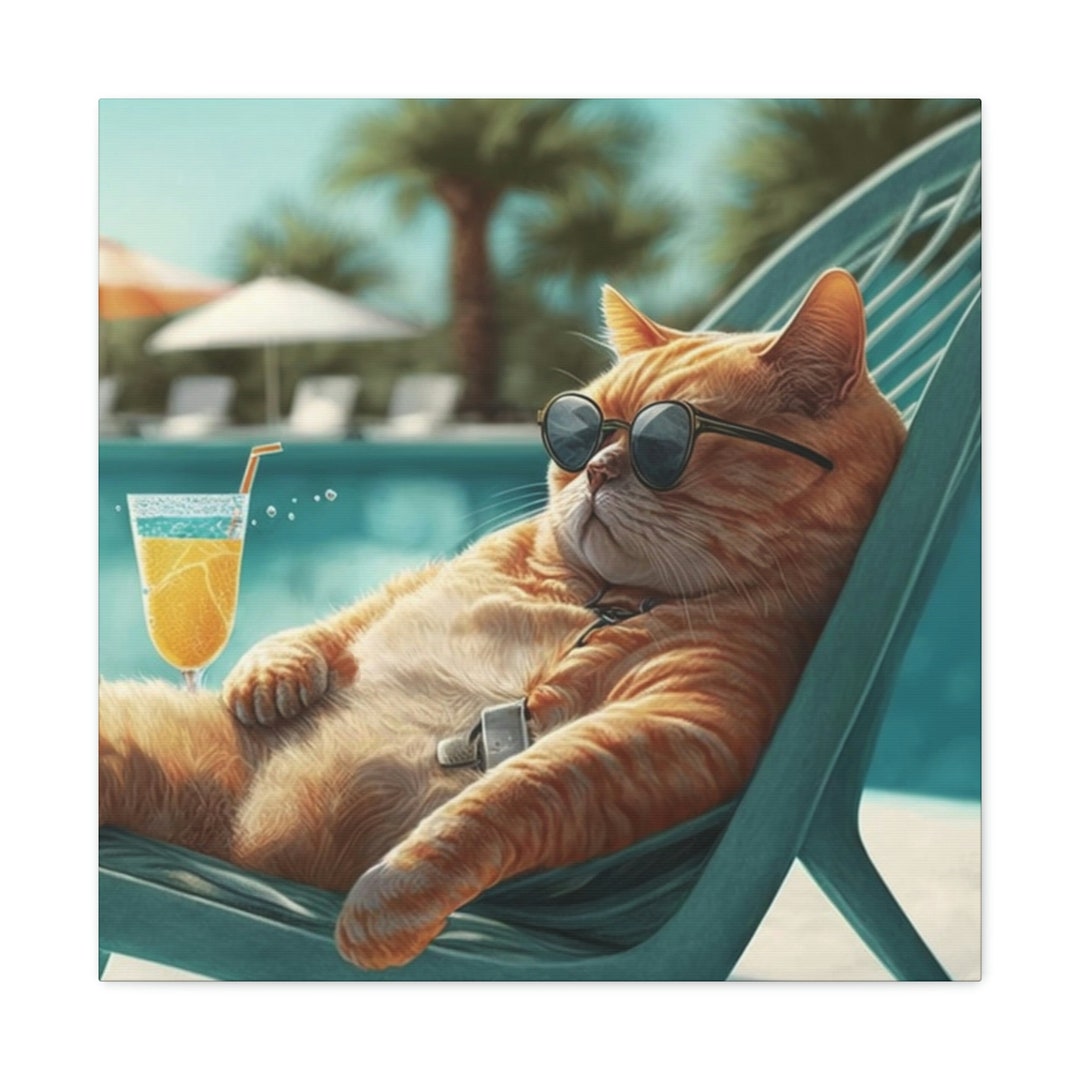 CANVAS PRINT - Cool Cat Catchin' Some Rays, Lounging by Pool, Wearing Sunglasses, Sunny Day - Etsy