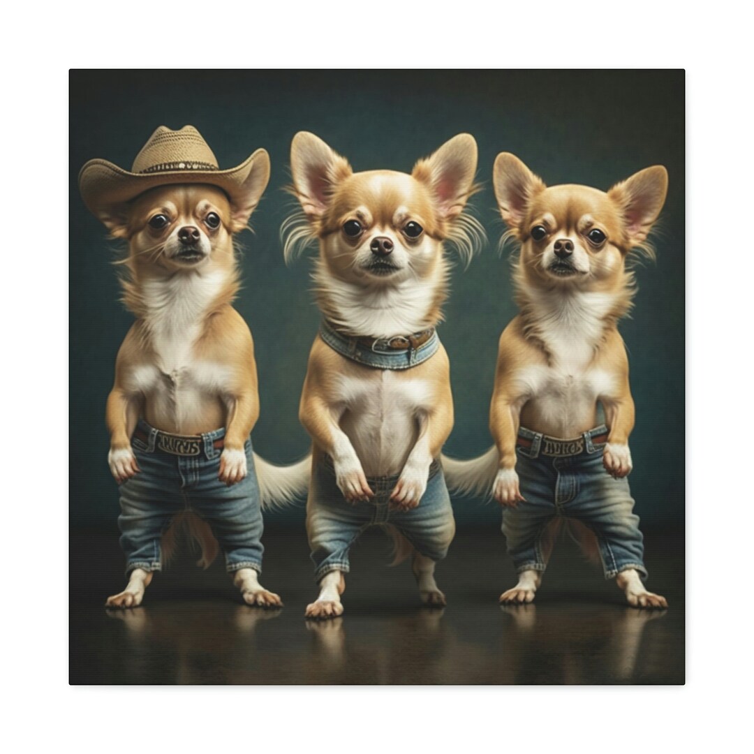 CANVAS PRINT Howdy Partner Chihuahuas, Western, Cowboy Hats, Jeans ...