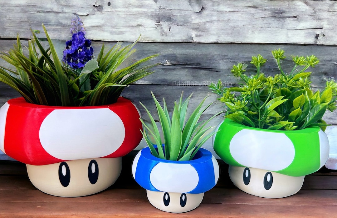Mario Mushroom Planter | Cool Planter | Cute Gift for Desk | Cute ...