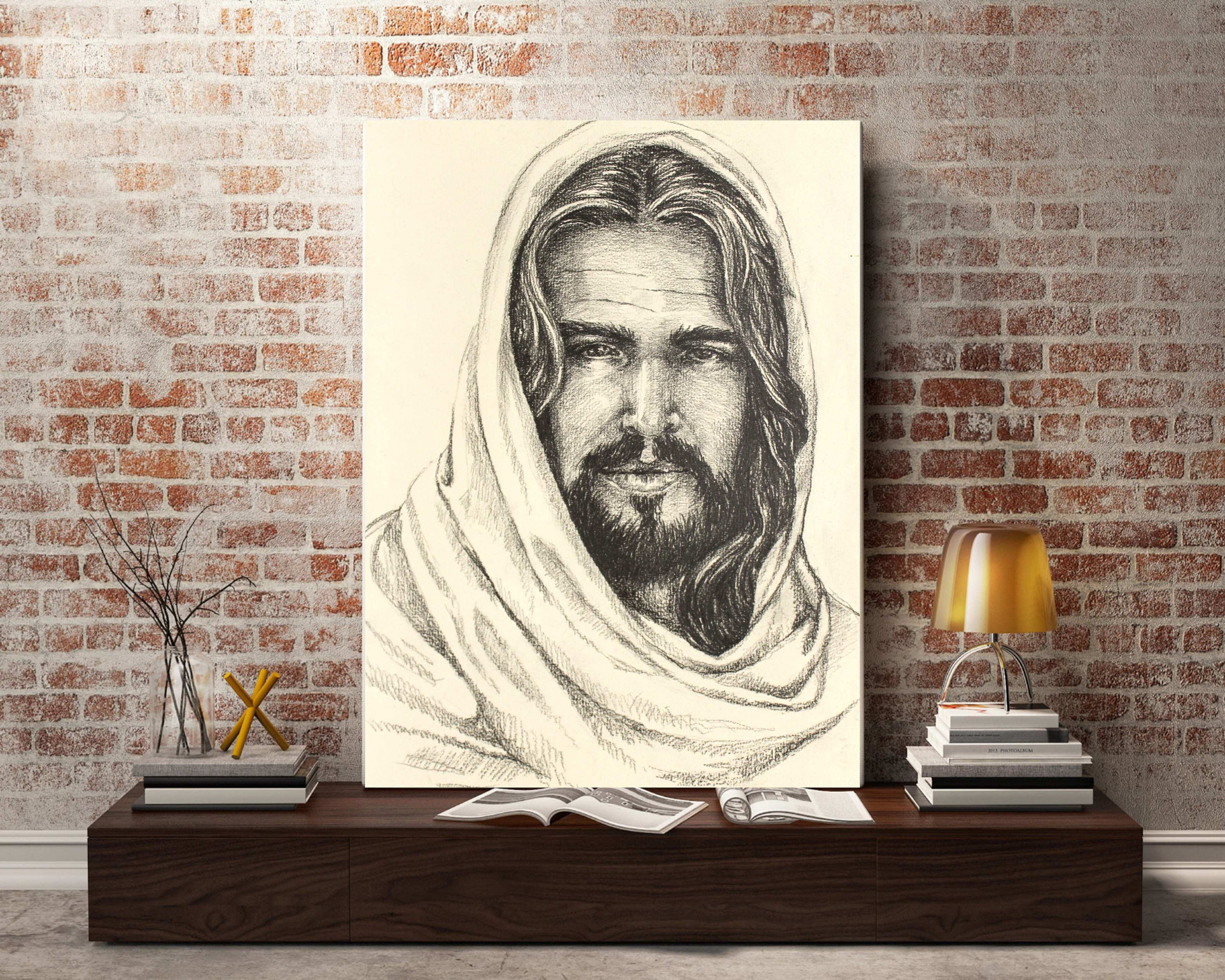 Jesus Drawing Jesus Portrait Jesus LDS ART Black and White Jesus Christ ...