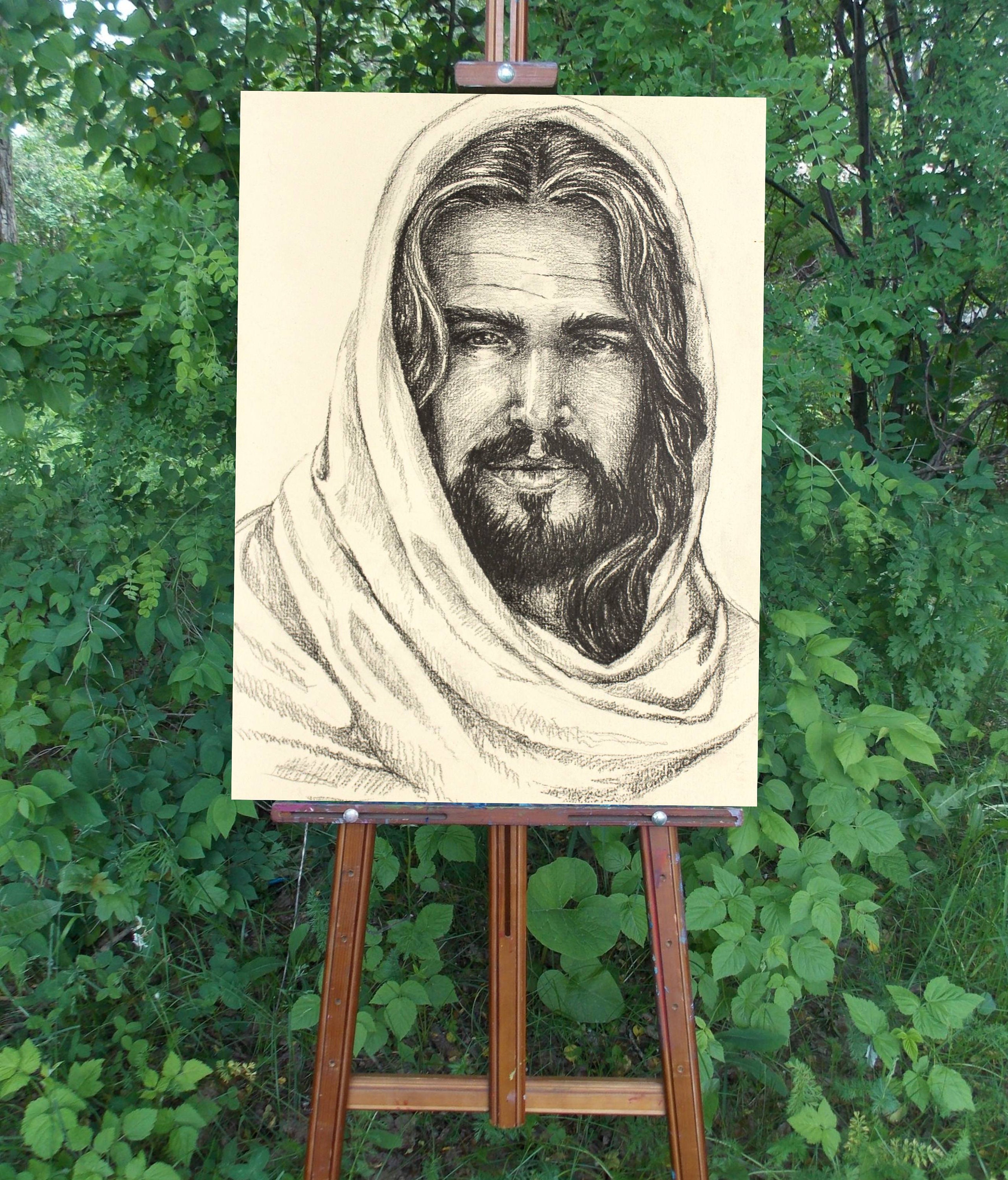 Jesus Drawing Jesus Portrait Jesus LDS ART Black and White Jesus Christ ...