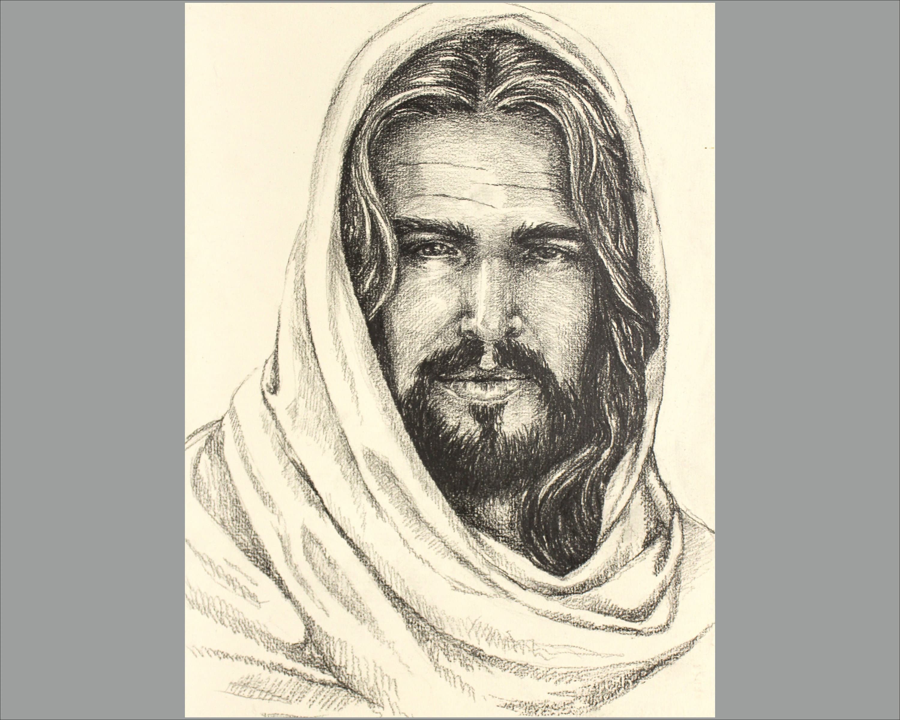 Jesus Drawing Jesus Portrait Jesus LDS ART Black and White Jesus Christ ...