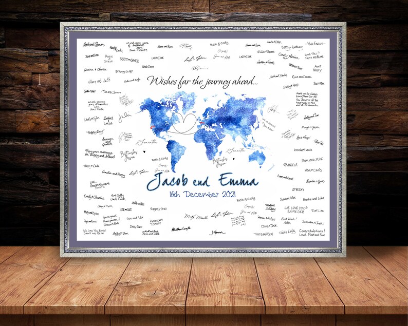 Wedding GUEST BOOK Alternative World Map Custom World Map Travel Guest ...