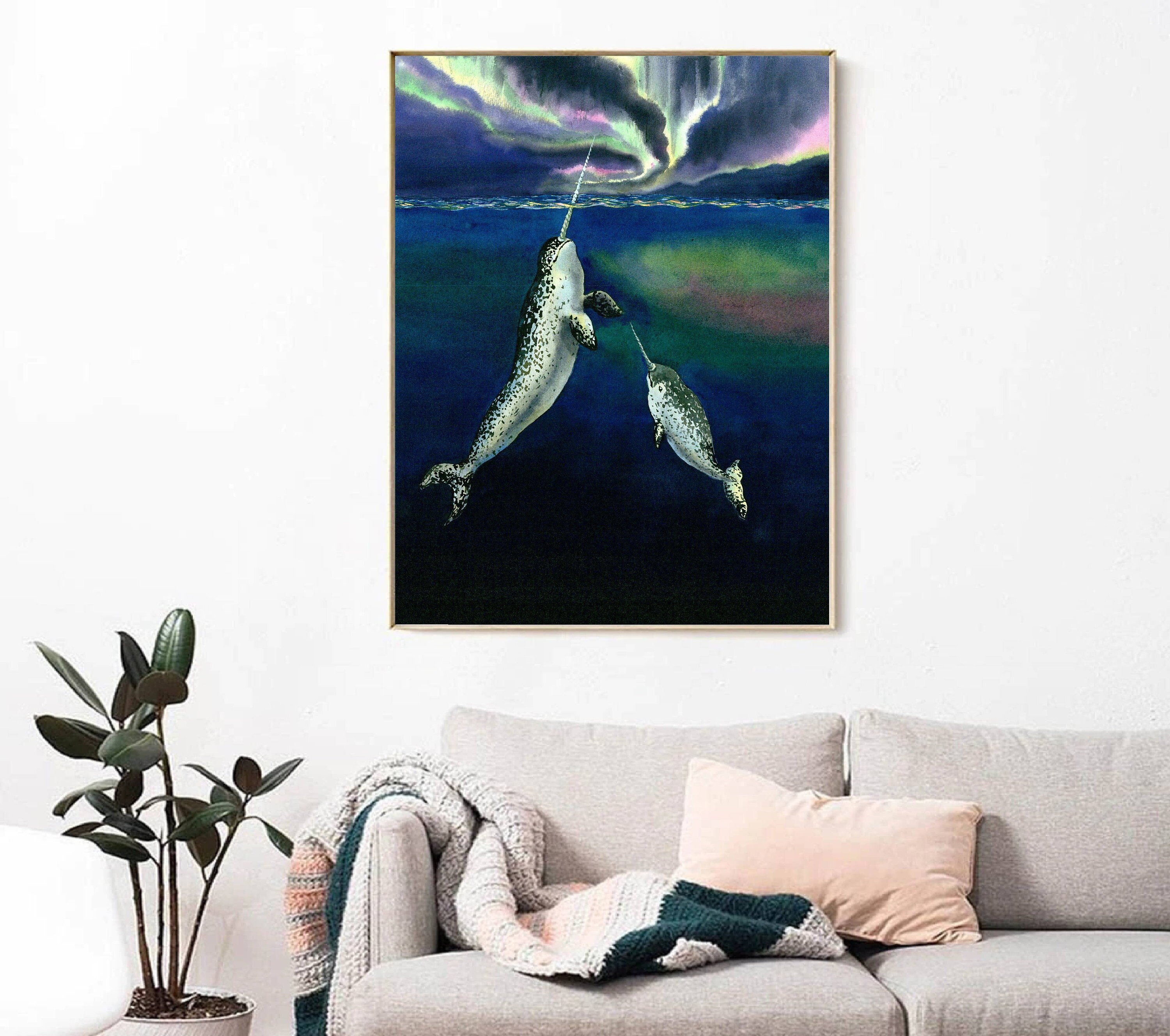 Watercolor Narwhal Whale Painting Narwhal Art Print Beach Decor Arctic ...