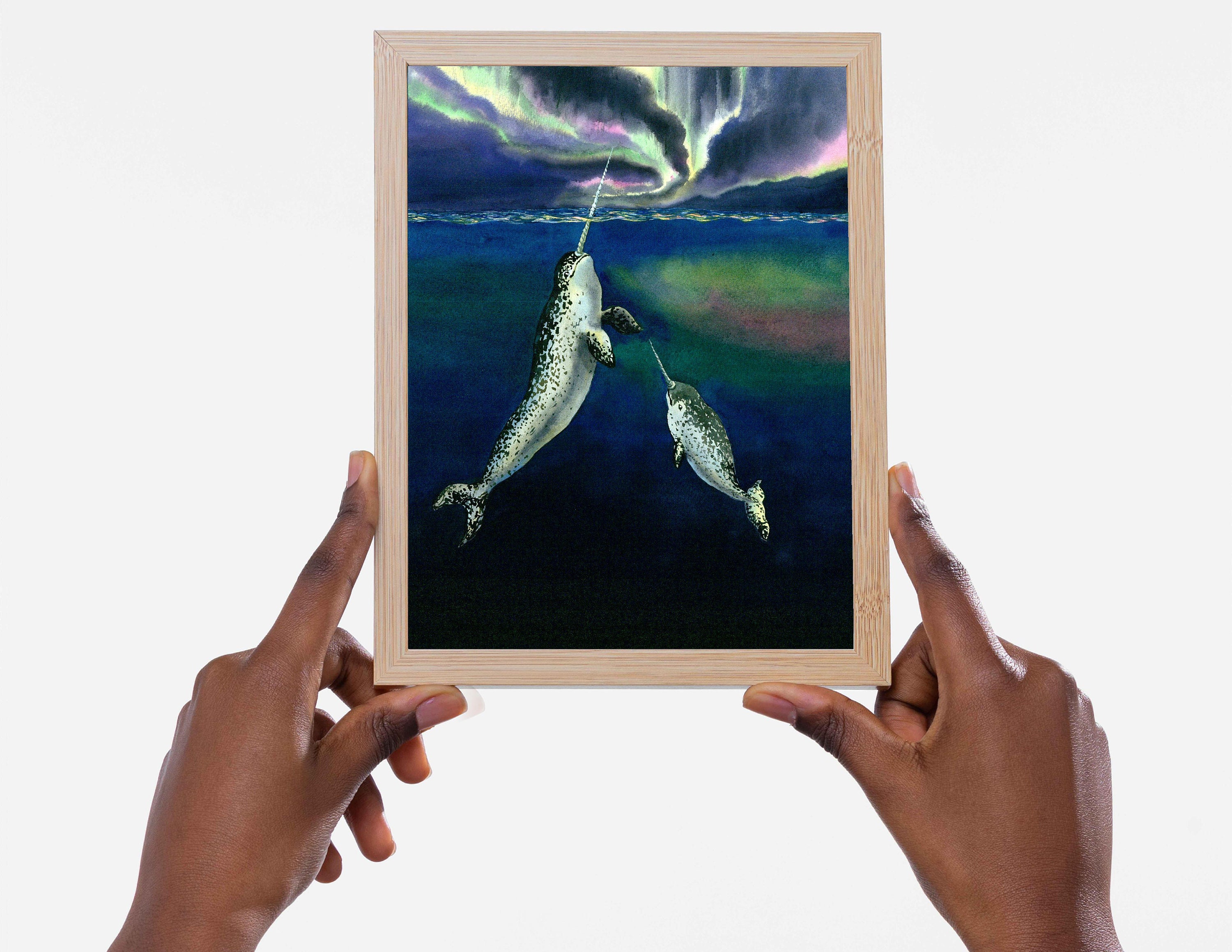 Watercolor Narwhal Whale Painting Narwhal Art Print Beach - Etsy