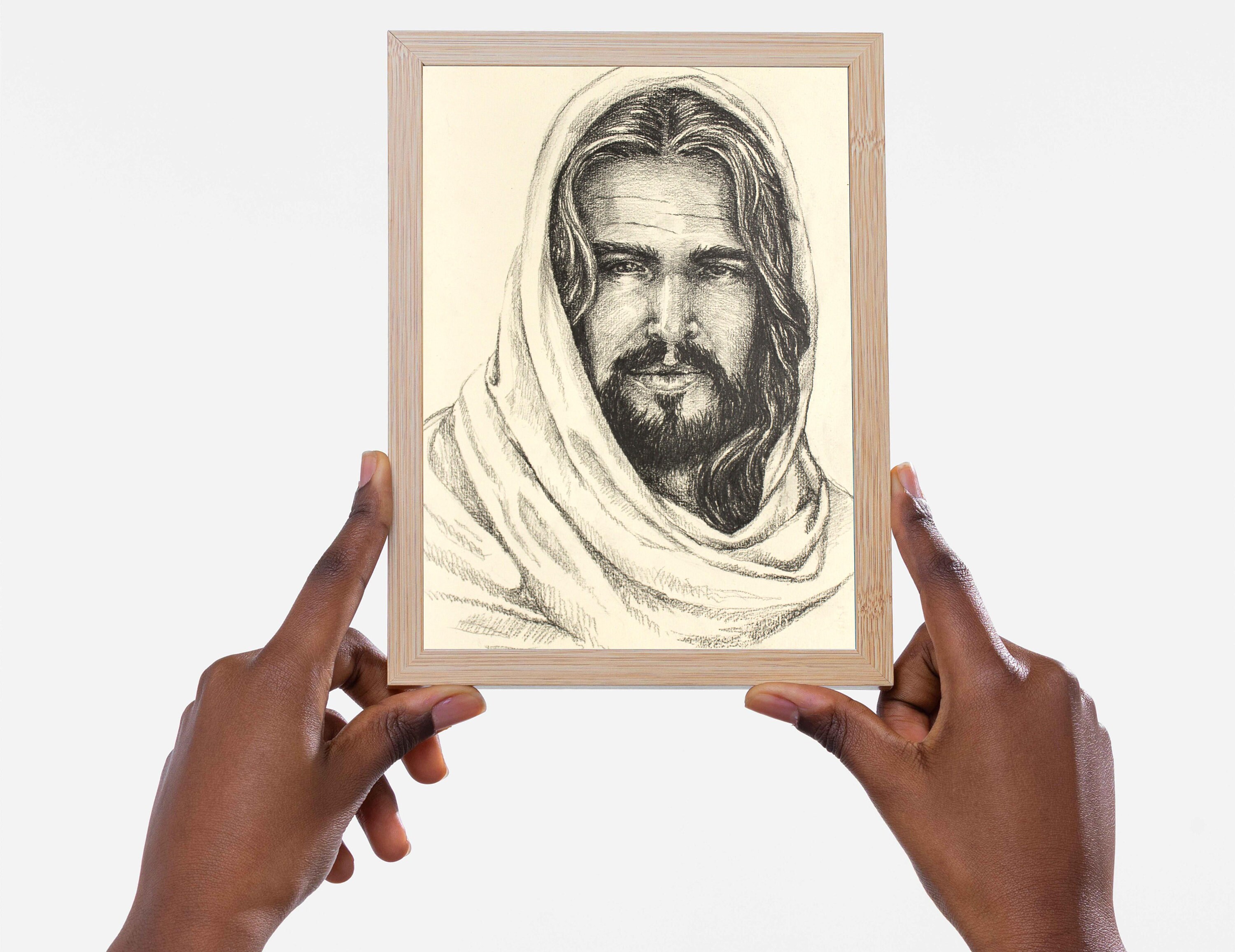 Jesus Drawing Jesus Portrait Jesus LDS ART Black and White Jesus Christ ...