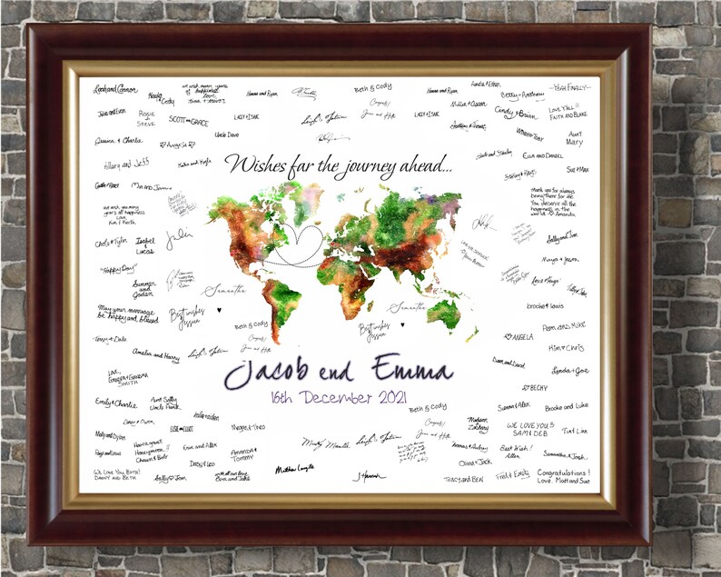 Wedding GUEST BOOK Alternative World Map Custom World Map Travel Guest Book Signature Unique ...