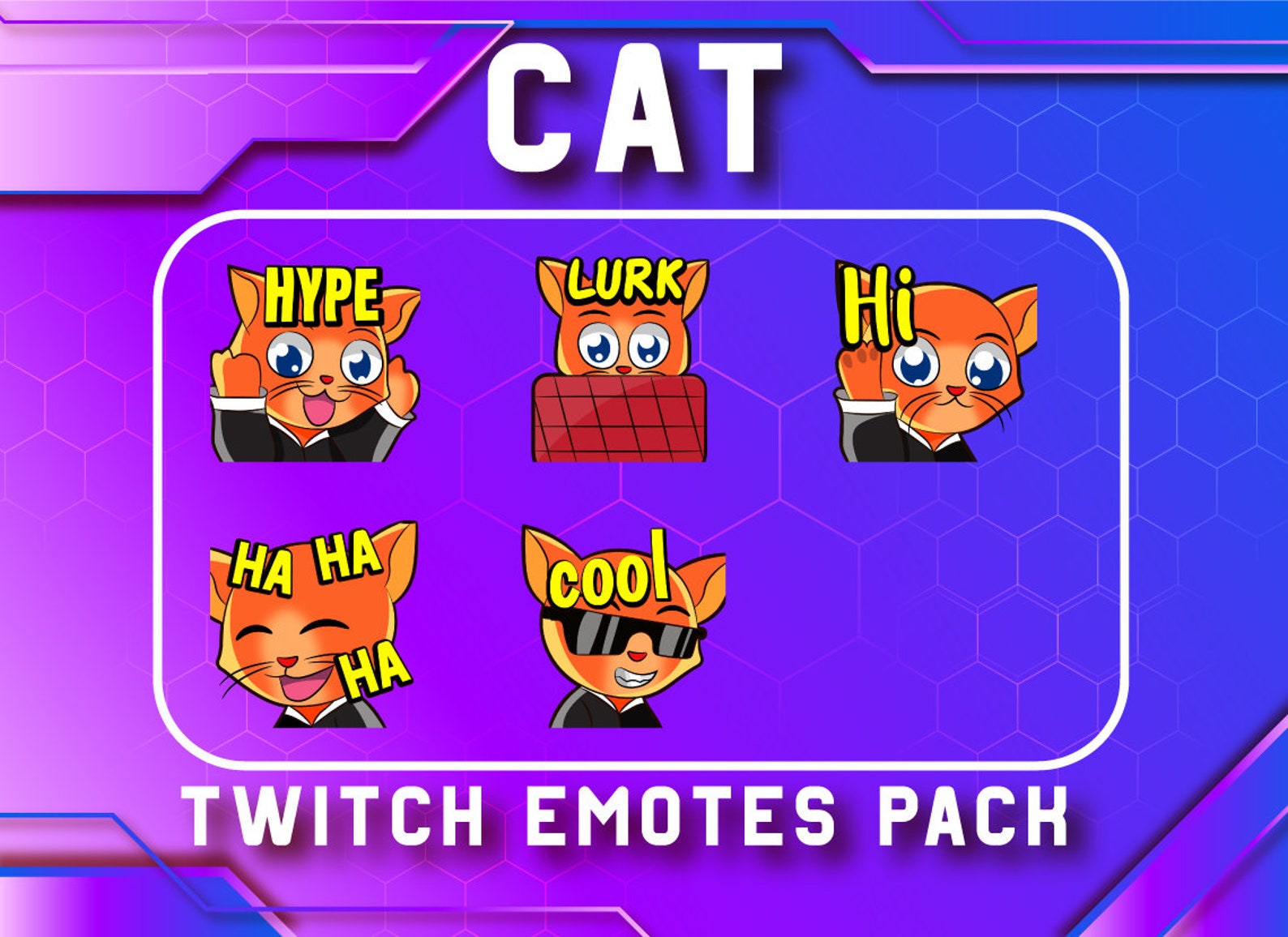 5 Unique Twitch Cat Emote With Text Cute Twitch Emote for Discord ...