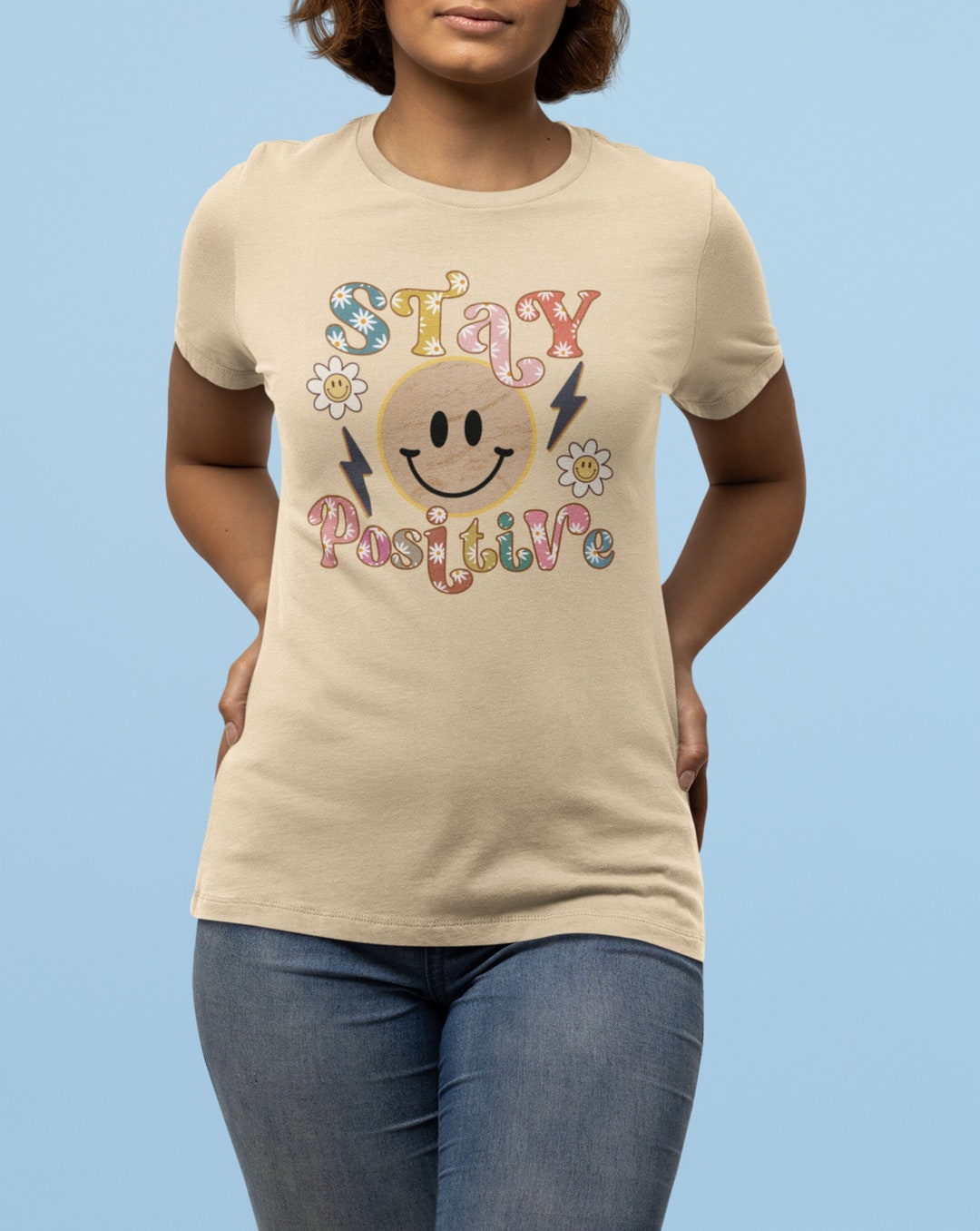 Stay Positive Shirt, Positive Mental Health, Smile T-shirt, Retro ...