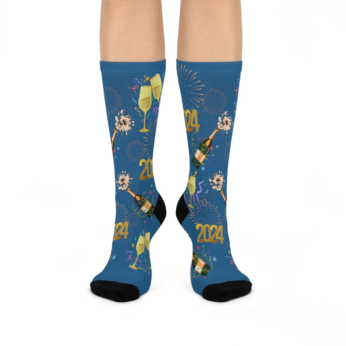 Socks, Cushioned Crew Socks, New Year Socks, 2024 Socks, New Year Party ...