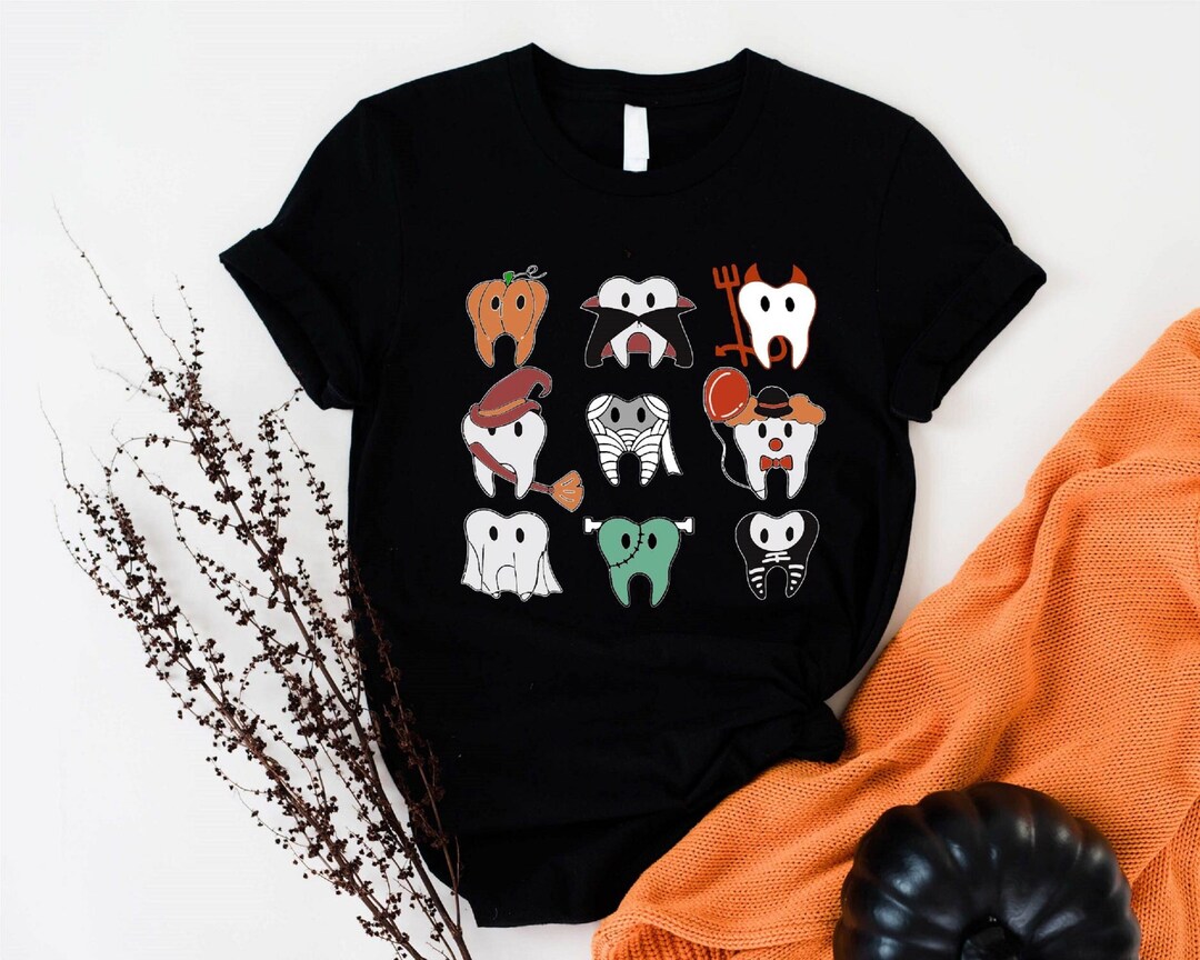 Funny Halloween Teeth T-shirt, Spooky Halloween Dentist Shirt, Dental ...