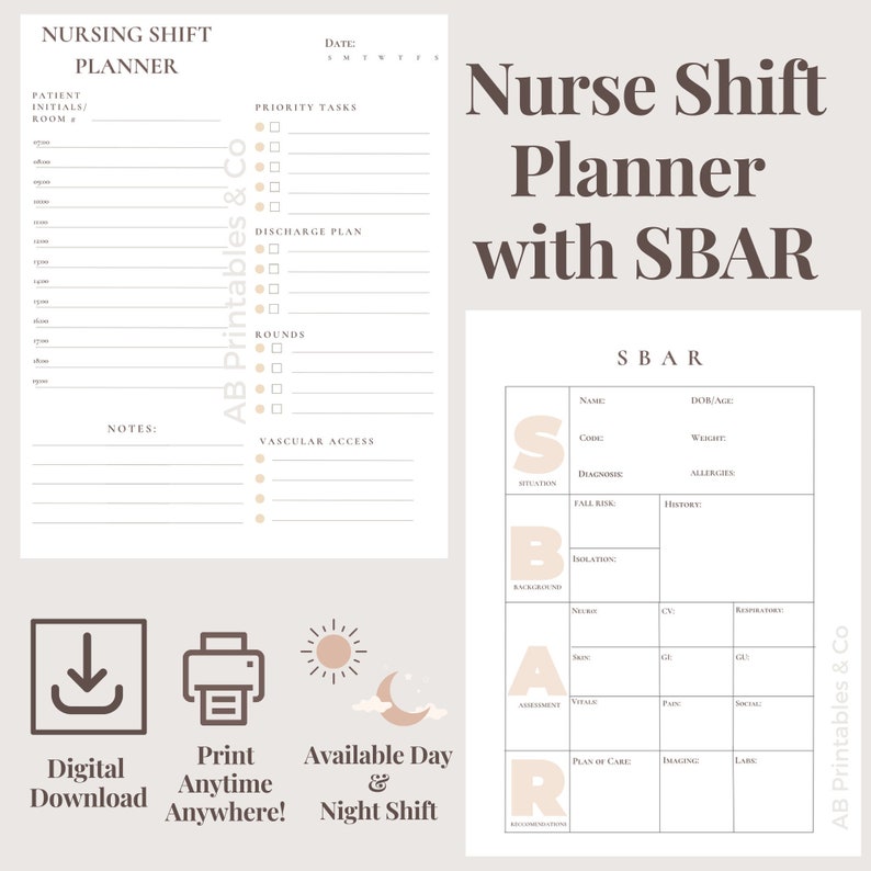 Nurse Report Sheet, Planner With SBAR, Nursing Shift Planner - Etsy