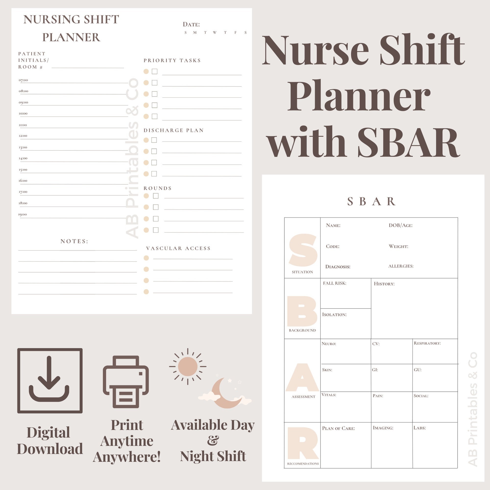 Nurse Report Sheet, Planner With SBAR, Nursing Shift Planner - Etsy