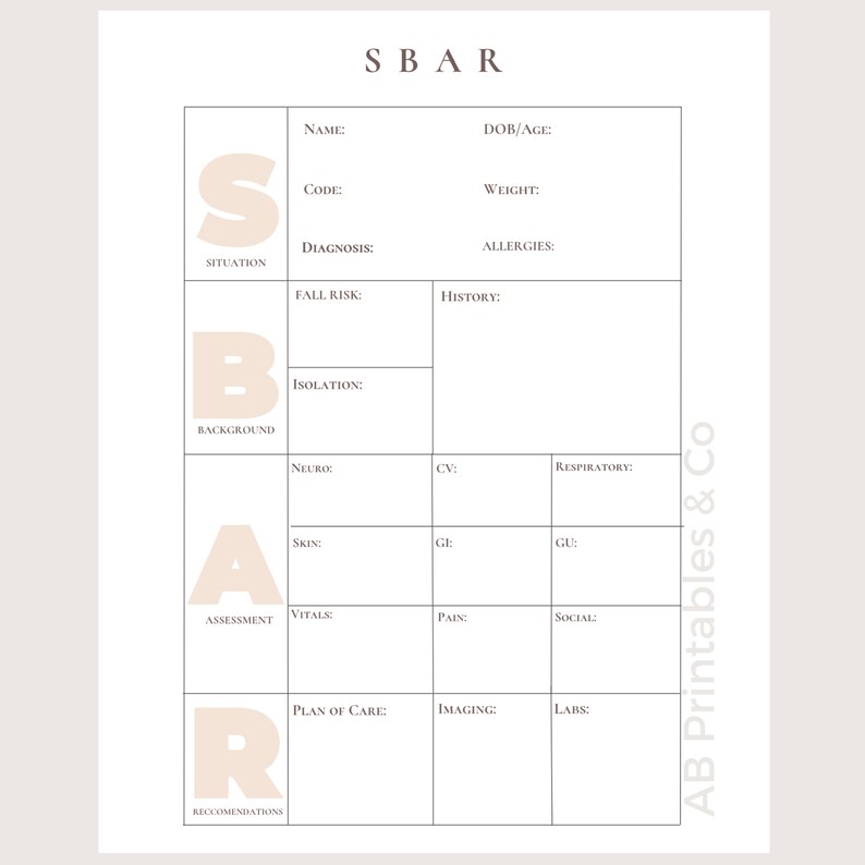 Nurse Report Sheet, Planner With SBAR, Nursing Shift Planner - Etsy