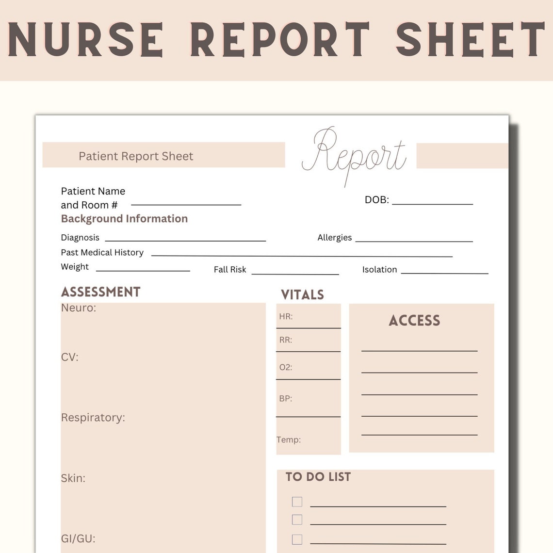Nurse Report Sheet, ICU Nurse Report, Report Sheet Nurse, New Grad ...