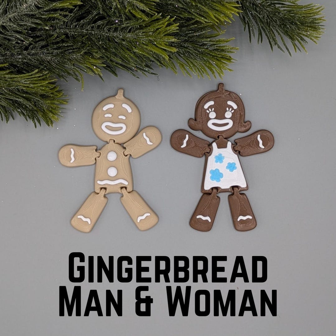 Gingerbread Man or Gingerbread Woman Flexi Fidget Key Chain, Sensory ...