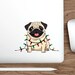 Pug Wrapped in Holiday Lights Die-cut Sticker, Animal Cartoon Decal ...