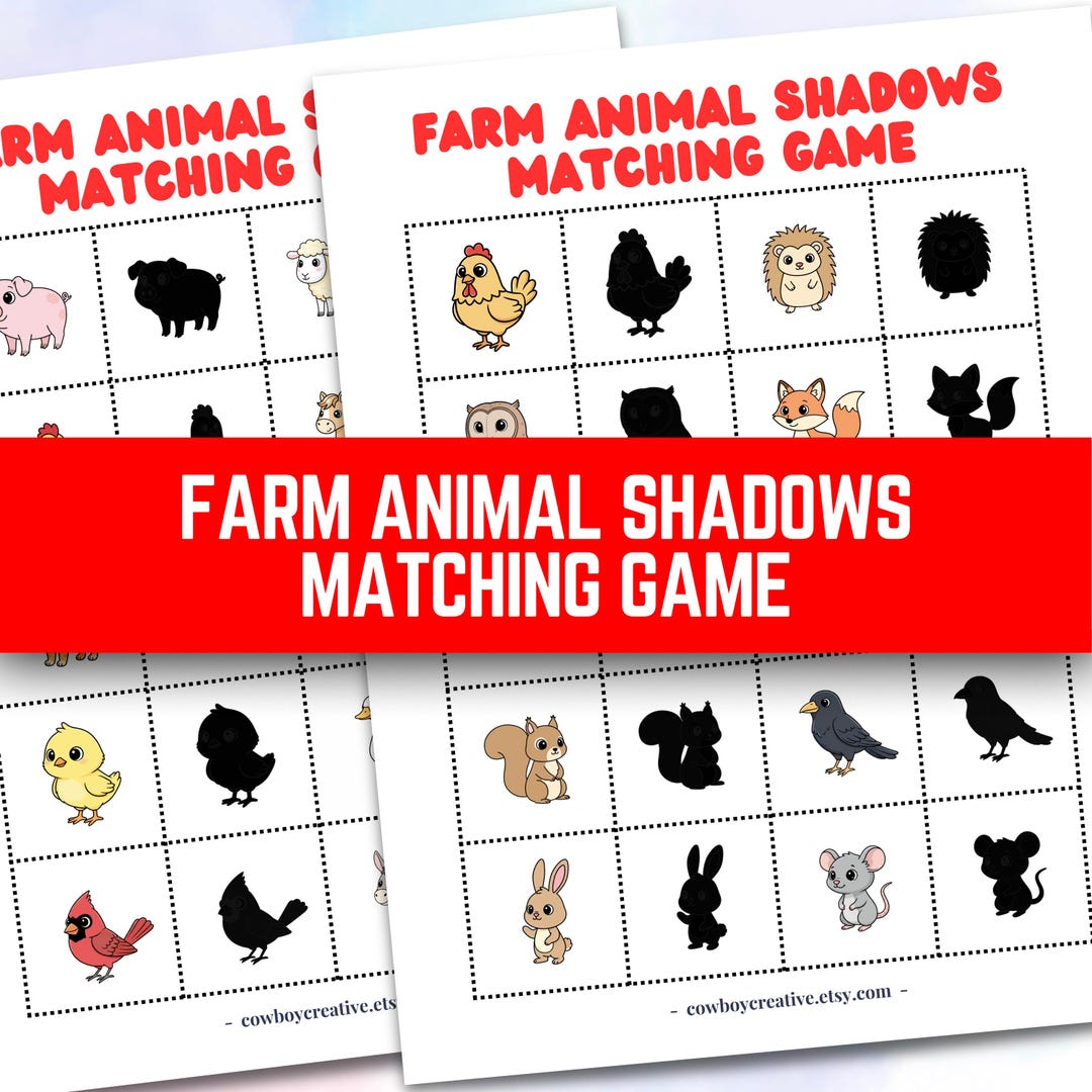 Farm Animal Shadow Memory Matching Game | Preschool Shape Recognition ...