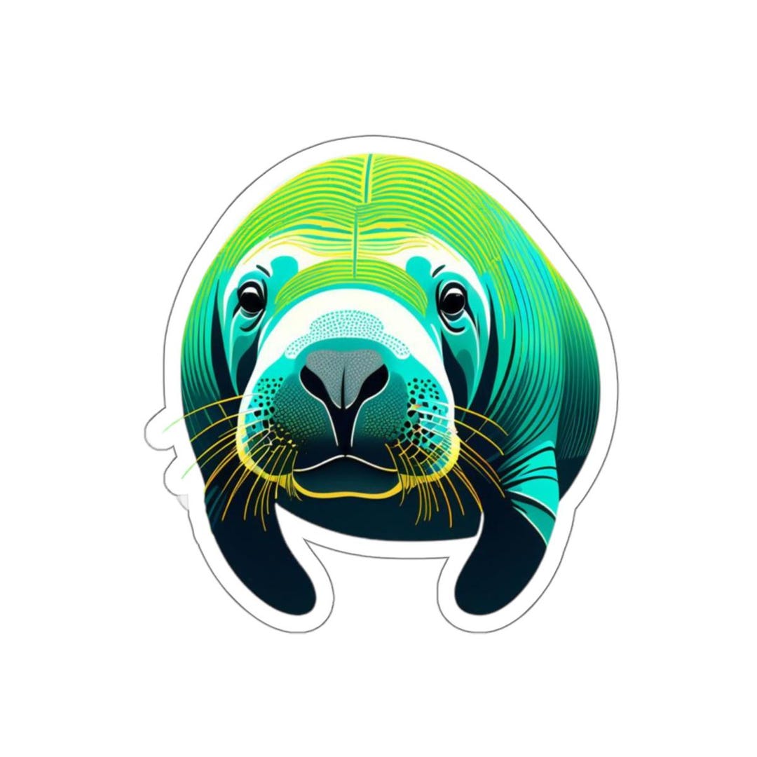 Blue Green Manatee Die-cut Sticker, Manatee Sticker, Manatee Lover Gift ...