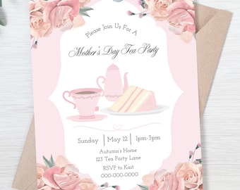 Mother's Day Tea Party Invitation, Blue and Pink Mother's Day Tea ...