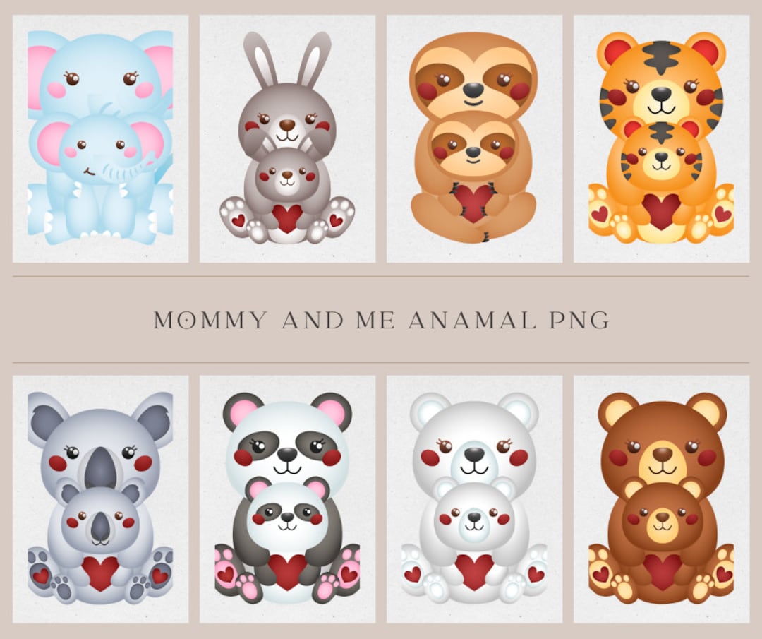 Cute Animals PNG, Mommy and Me Animals, Mom and Baby PNG, Cartoon ...