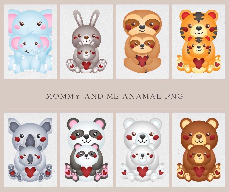 Cute Animals PNG, Mommy and Me Animals, Mom and Baby PNG, Cartoon ...