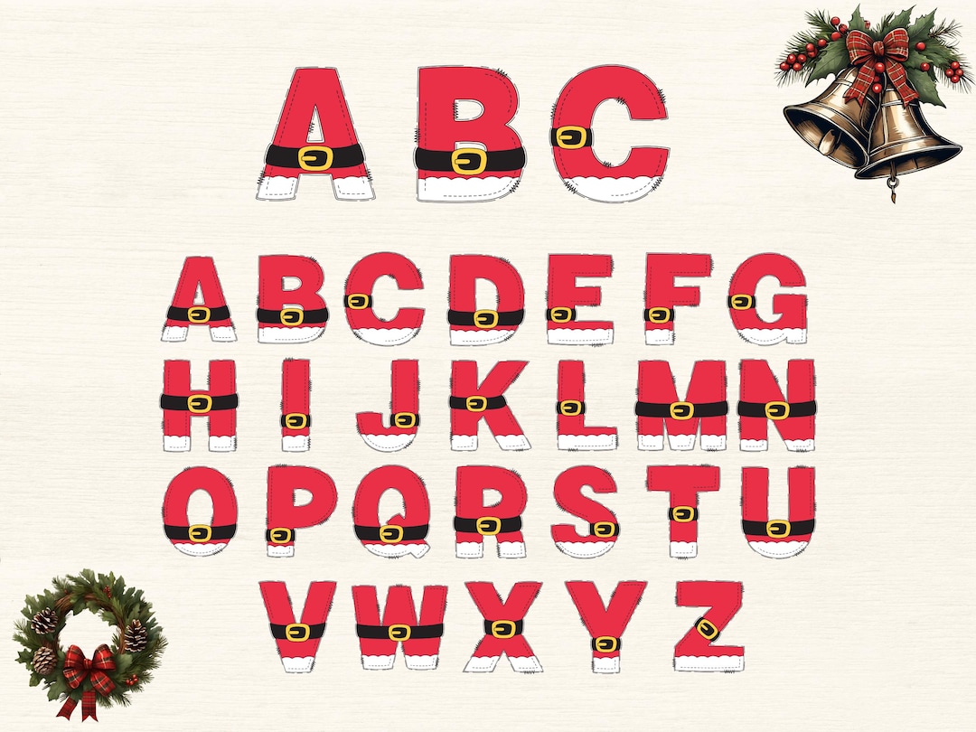 Christmas Santa Alphabet PNG Bundle | Santa Outfit Alphabet Clipart ...