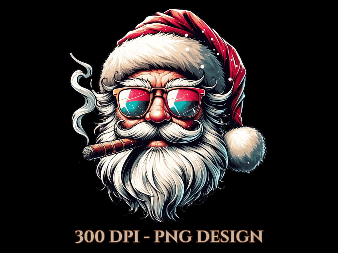 Retro Rustic Watercolor Santa With Cigar Design | Santa Cigar Png ...