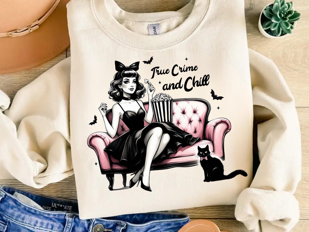 Retro Witch Girl Png | Pink Couch Halloween Design | True Crime and ...