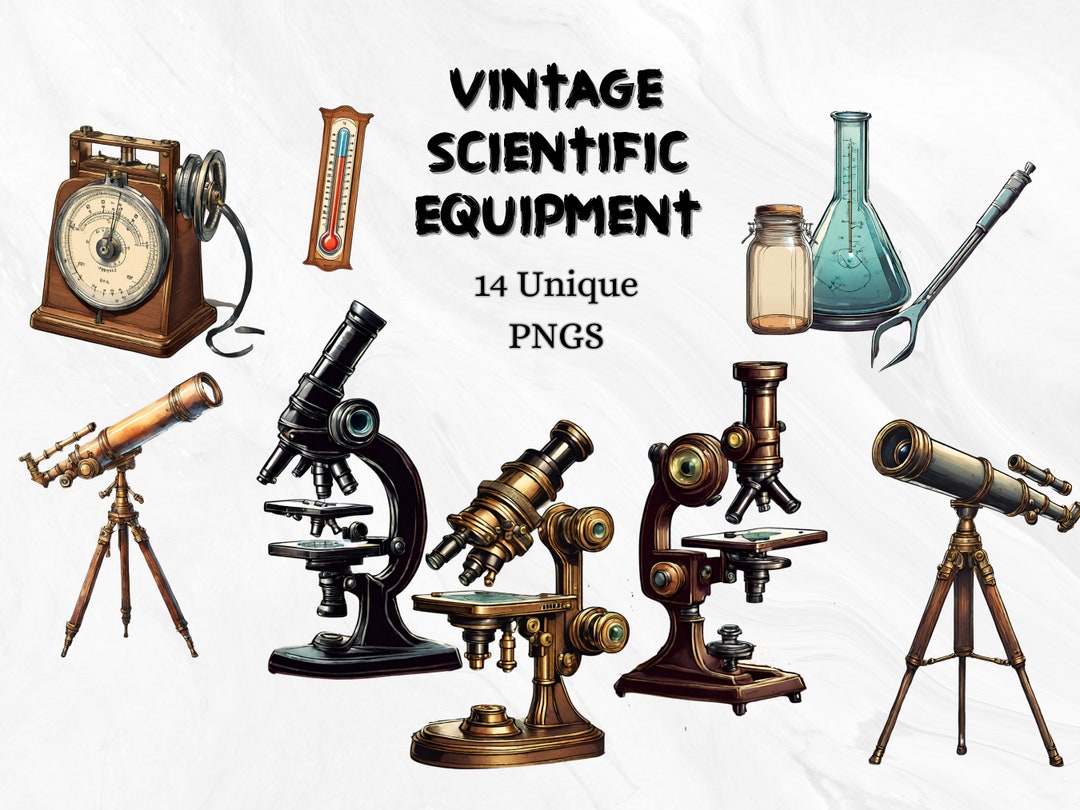 Vintage Scientific Equipment Png Bundle, Vintage Microscope, Retro ...