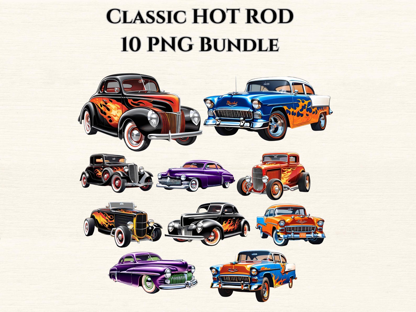 Classic Hot Rod Png Bundle | Vintage Muscle Cars PNG Bundle | Retro Car ...