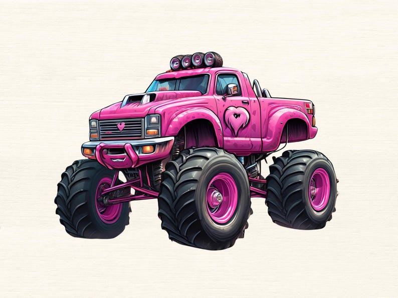 Pink Monster Truck Clipart | Giant Wheeled Truck | Truck Lover Png ...