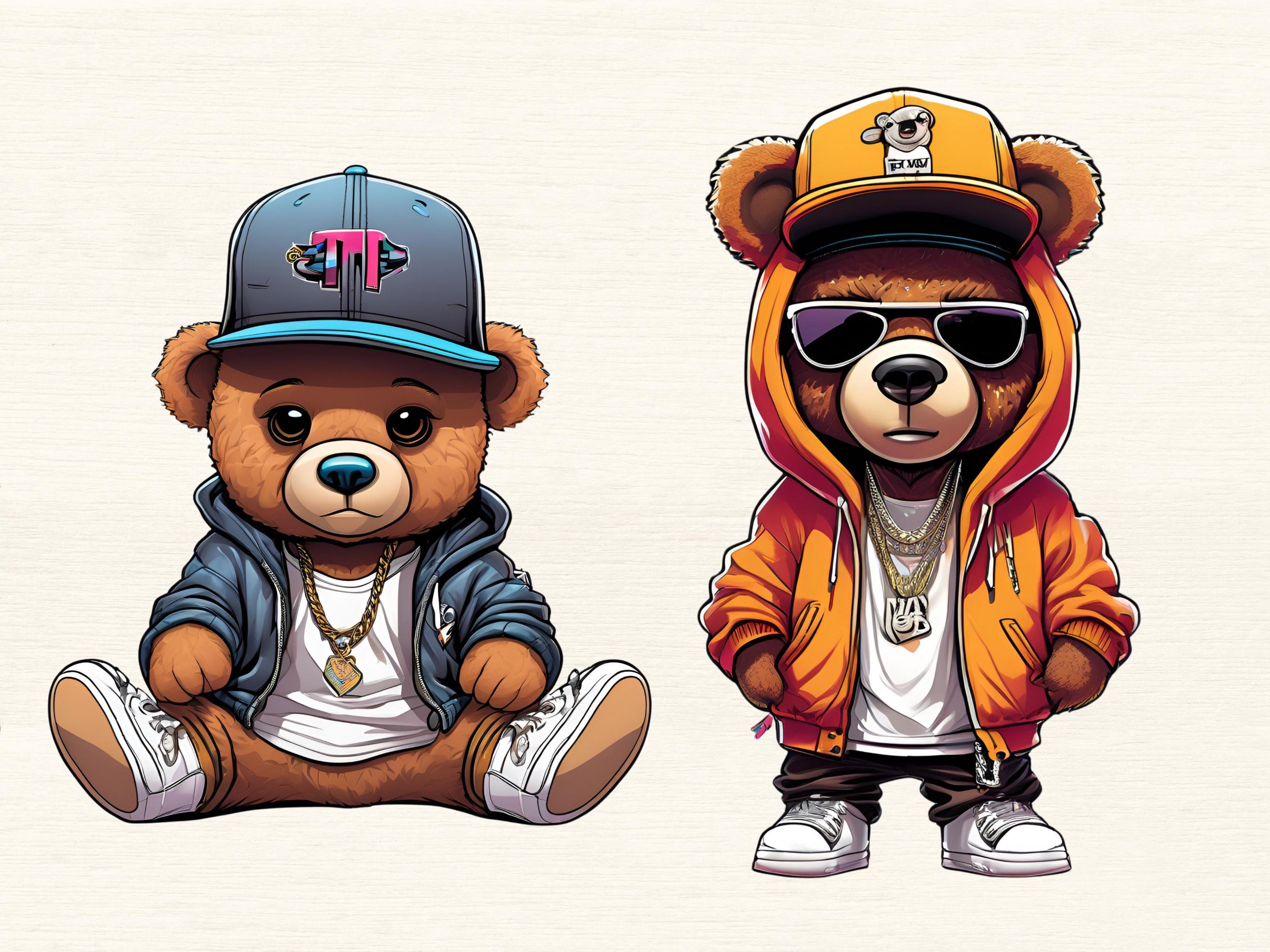 Hip-hop Teddy Bear Bundle | Cool Cartoon Bears in Snapbacks ...